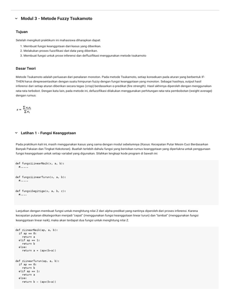 Modul 3 - Metode Fuzzy Tsukamoto | PDF | Metode & Bahan Ajar | Komputer