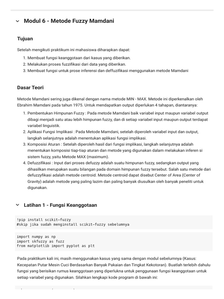Metode Fuzzy Mamdani dalam Praktikum | PDF