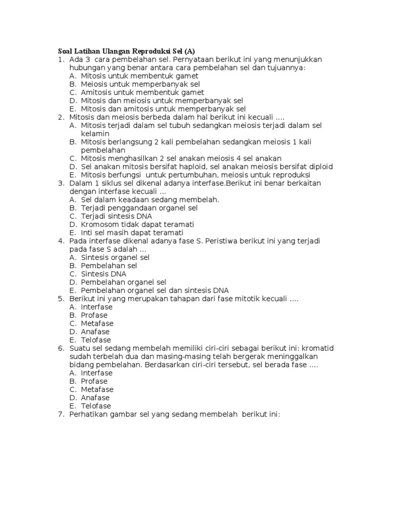 Soal Latihan Ulangan Reproduksi Sel | PDF | Kajian Bahasa Asing | Sains & Matematika