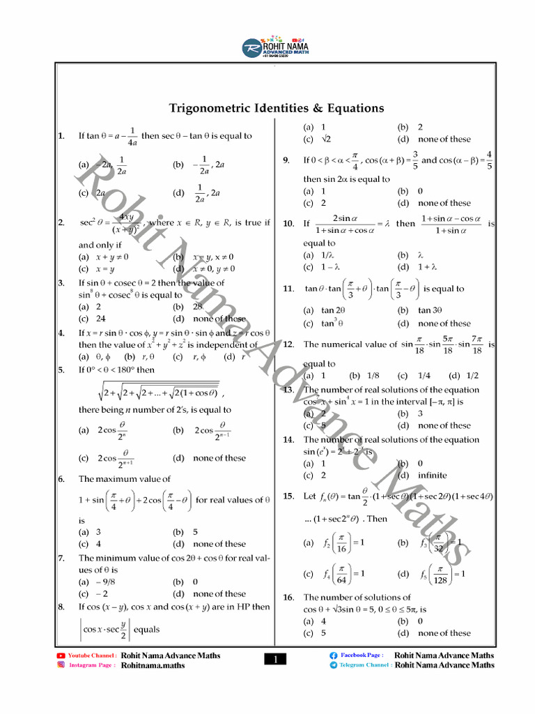 Trigonometric Identities & Equations | PDF