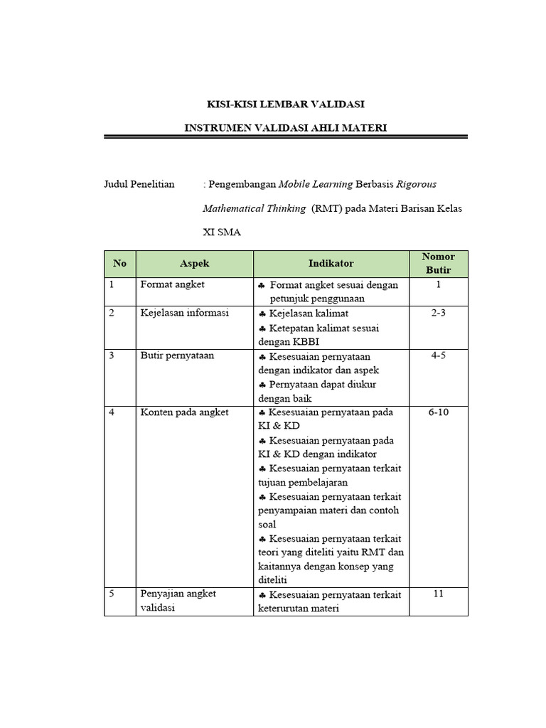 Lembar Instrumen Validitas | PDF | Karier & Perkembangan | Bisnis