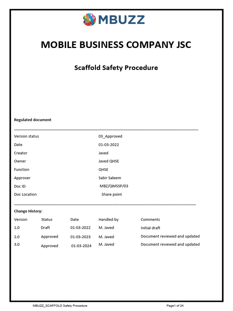 Scaffold Safety Procedure | PDF | Scaffolding | Risk