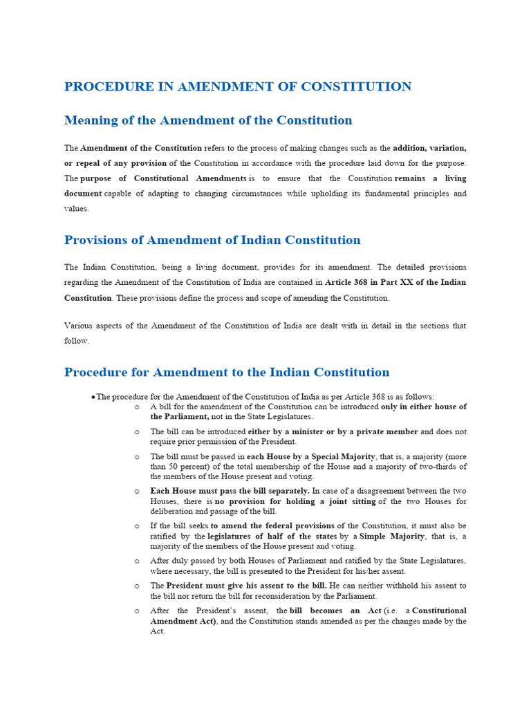 Indian Constitution Amendment Guide | PDF | Constitutional Amendment ...