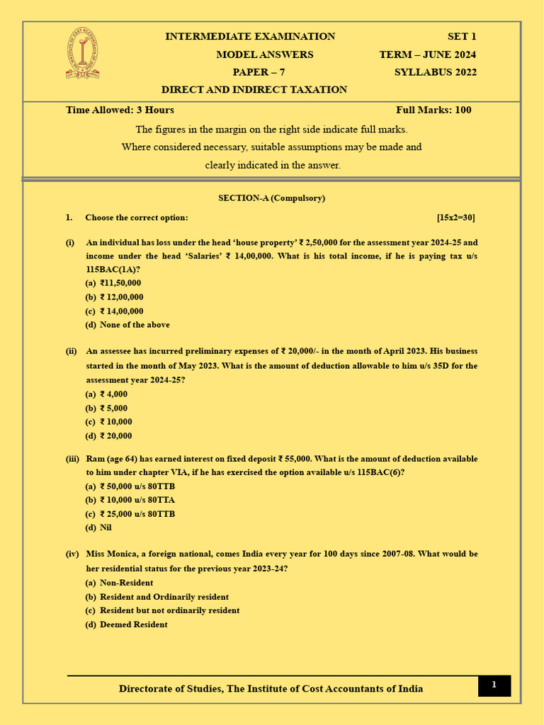 Paper7 Syl22 June24 Set1 Sol | PDF | Taxes | Tax Deduction