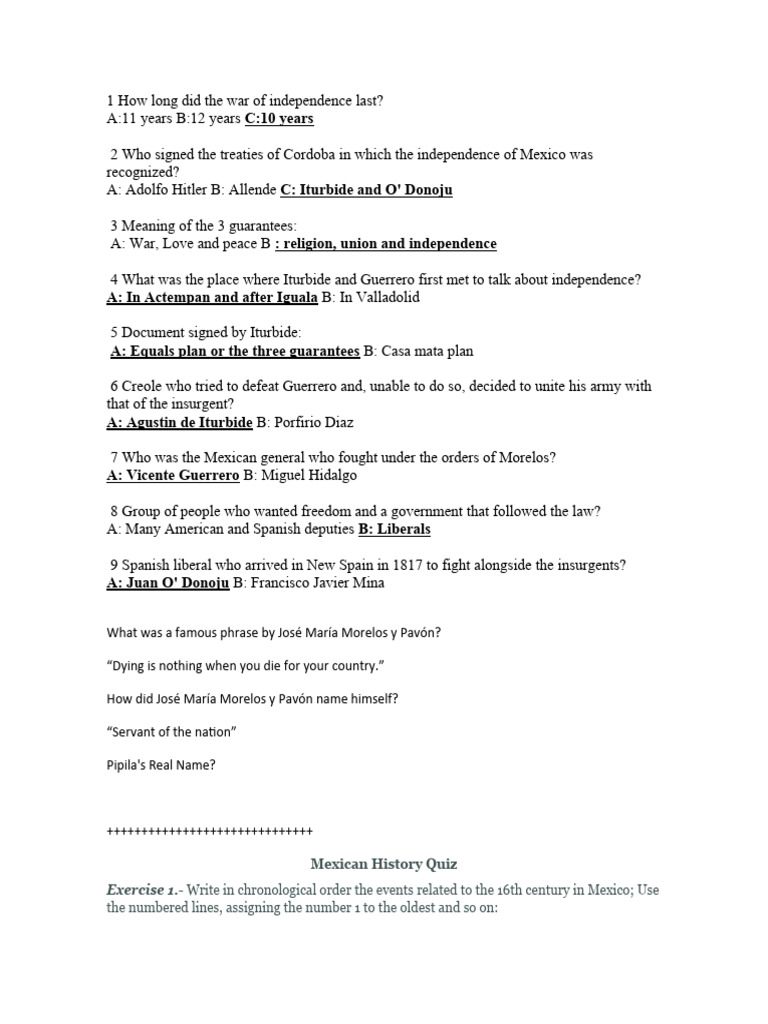 Mexican Independence and History Quiz | PDF | Institutional ...