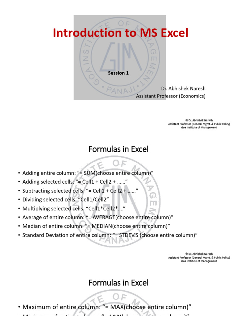 Intro Excel Session1 | Download Free PDF | Standard Deviation
