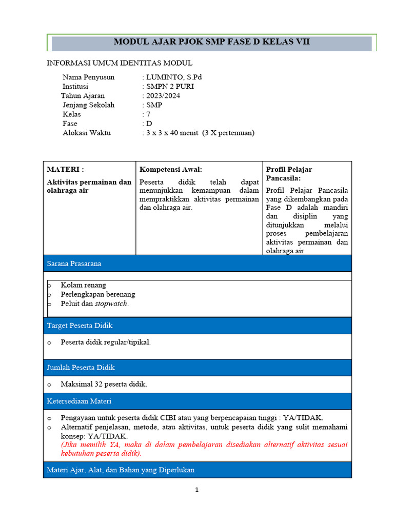 Modul Ajar Aktivitas Air | PDF