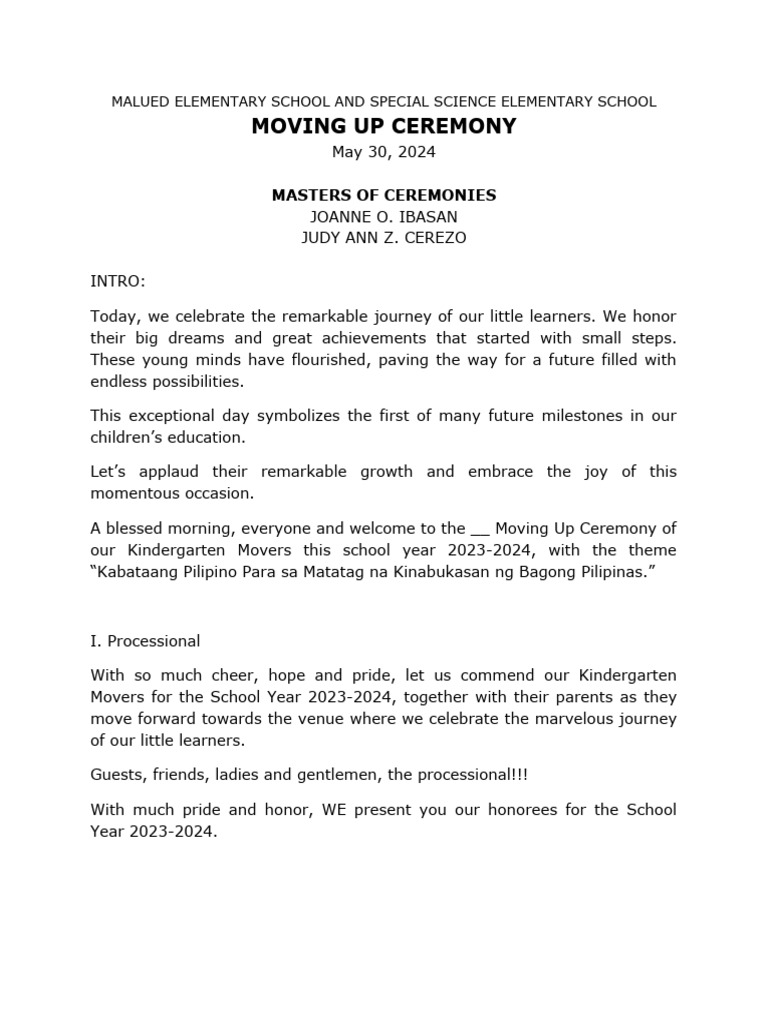 Kindergarten Moving Up Ceremony | PDF | Psychology