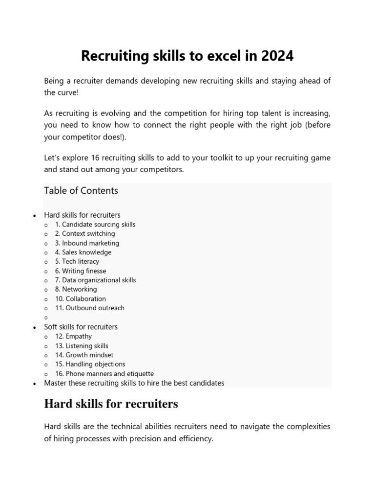 Recruiting Skills To Excel in 2024 | PDF | Recruitment | Social Media
