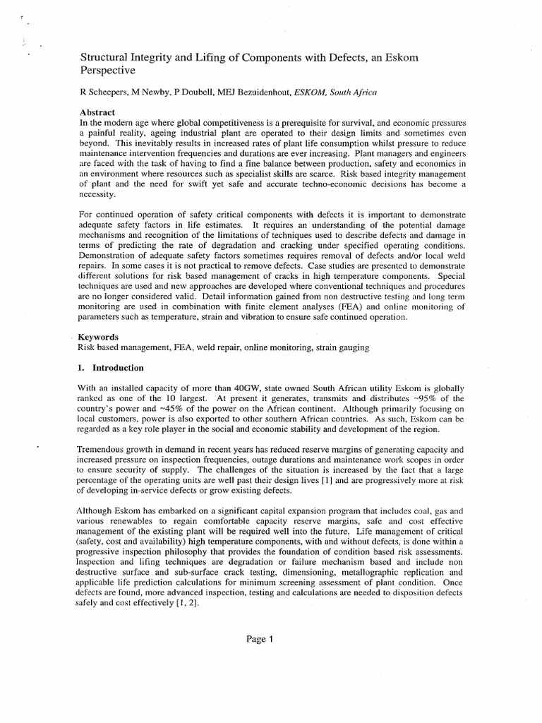 Structural Integrity and Lifing of Components With Defects | PDF
