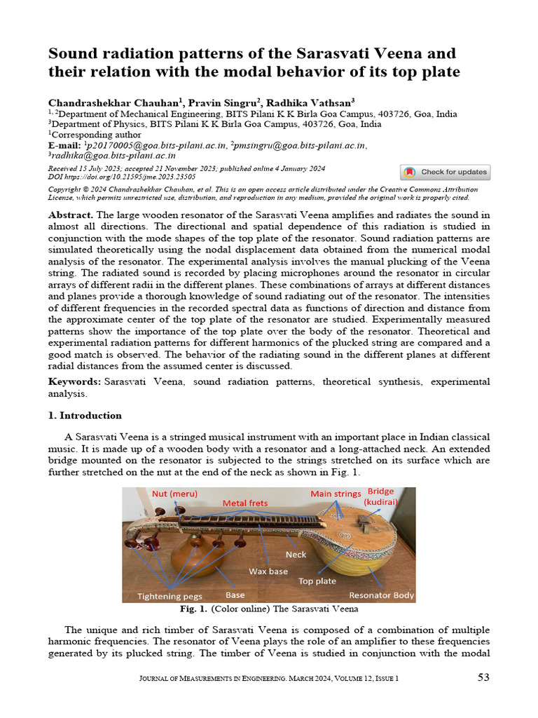 Sound Radiation Patterns of The Sarasvati Veena An | PDF | Harmonic ...