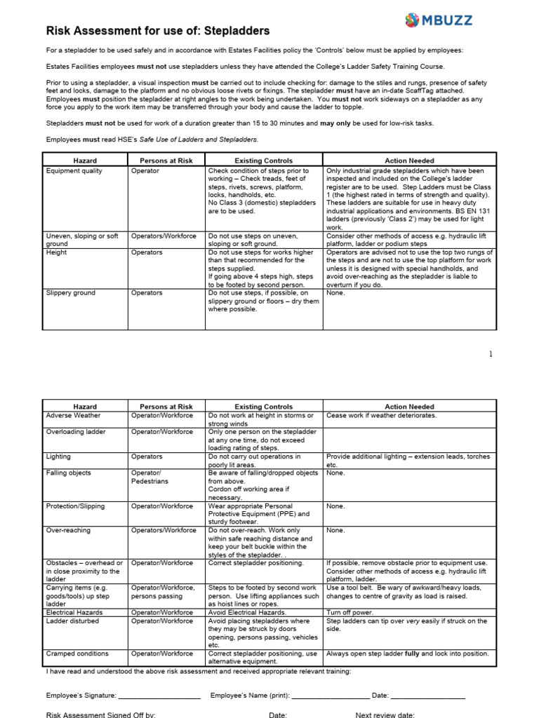 Stepladder Safety Risk Assessment | PDF | Ladder | Safety