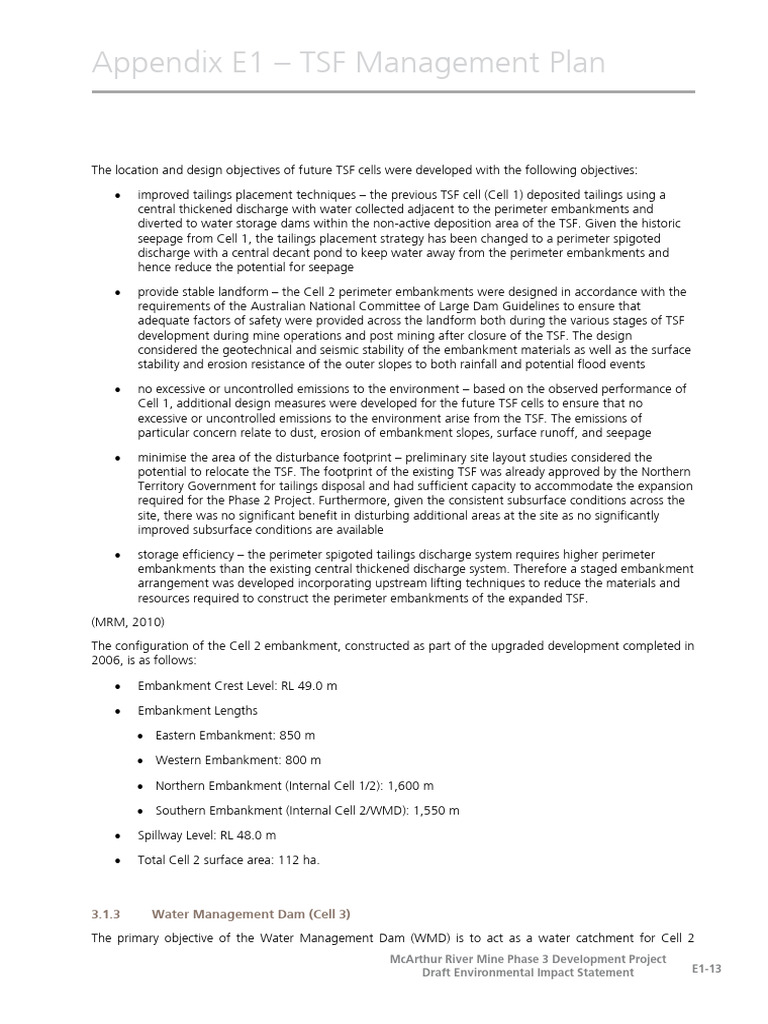 Appendix E1 Tailings Storage Facility TSF Management Plan - 15 | PDF ...