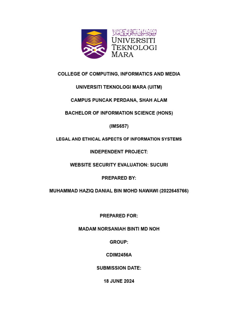 Ims657 - Independent Project - Muhammad Haziq Danial - 2022645766 - Cdim2456a | PDF | Security ...