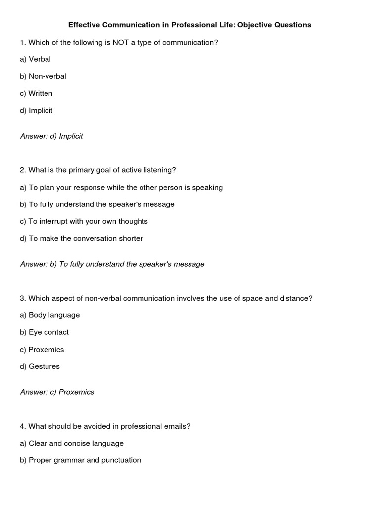 Effective Communication Objective Questions | PDF | Communication ...