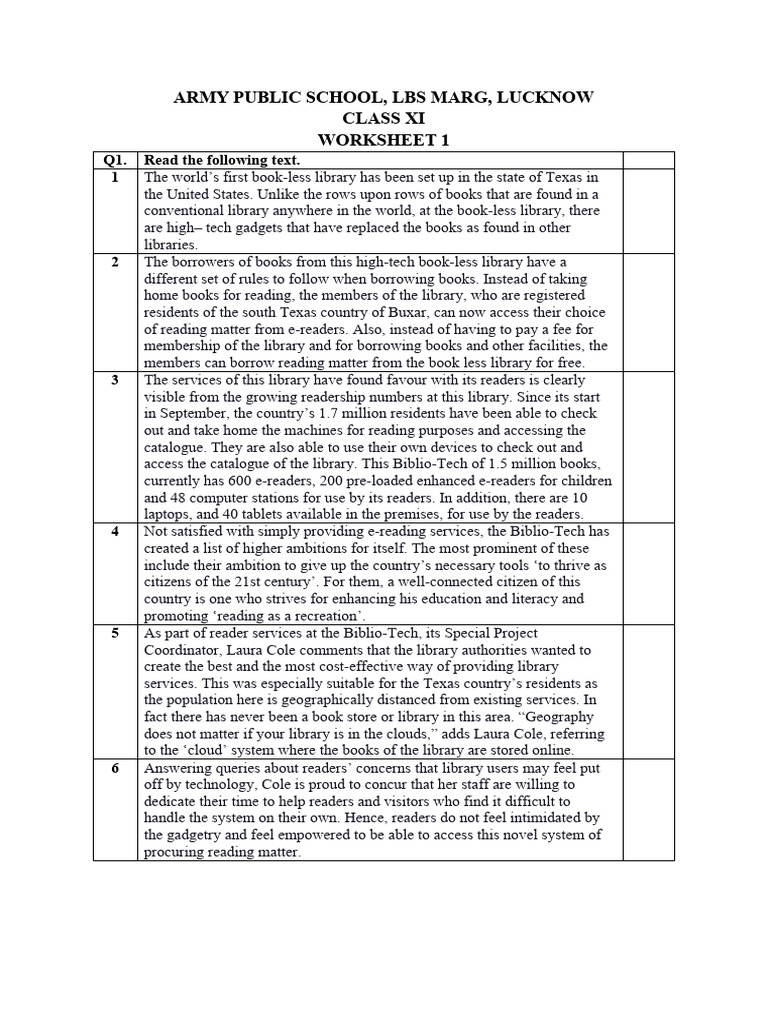 CLASS XI Winter Worksheet | PDF | Libraries | Lion