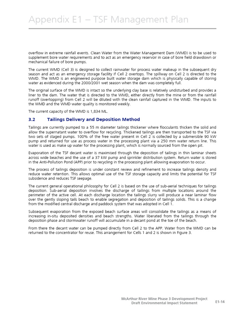 Appendix E1 Tailings Storage Facility TSF Management Plan 16 | PDF | Dam | Water