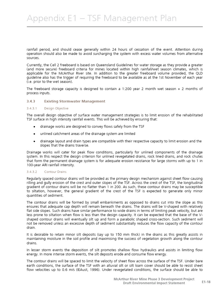Appendix E1 Tailings Storage Facility TSF Management Plan 20 | PDF | Erosion | Deposition (Geology)