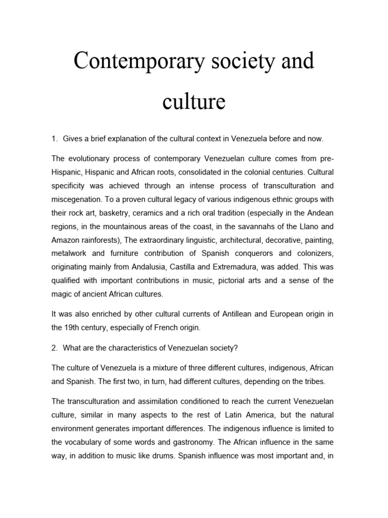 Contemporary Society and Culture | PDF | Venezuela | Caribbean Contemporary Society and Culture | PDF | Venezuela | Caribbean