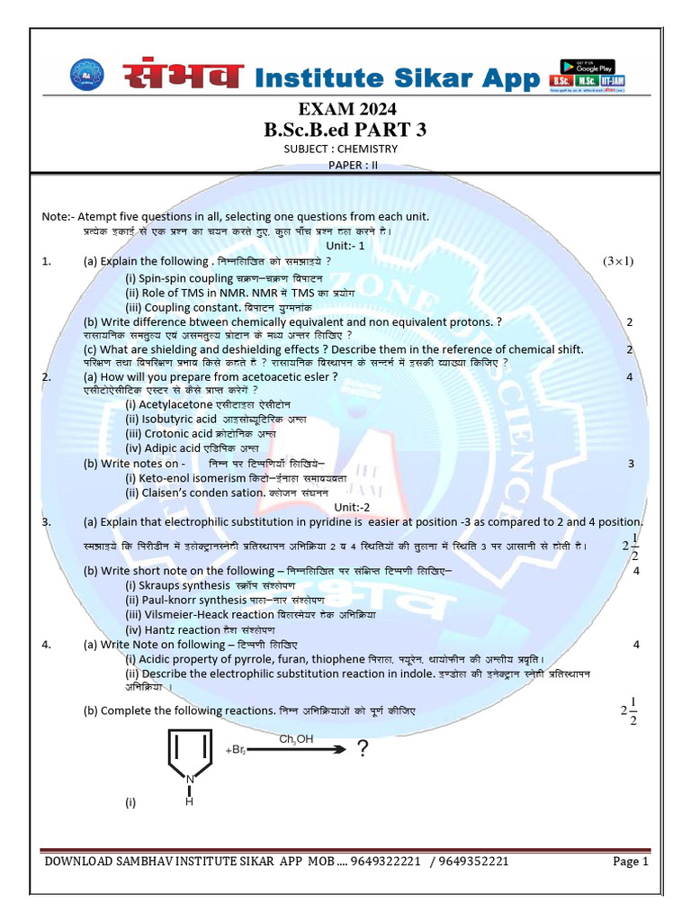 B.Sc.B.ed PART 3 CHEMISTRY II | PDF | Chemistry | Chemical Reactions