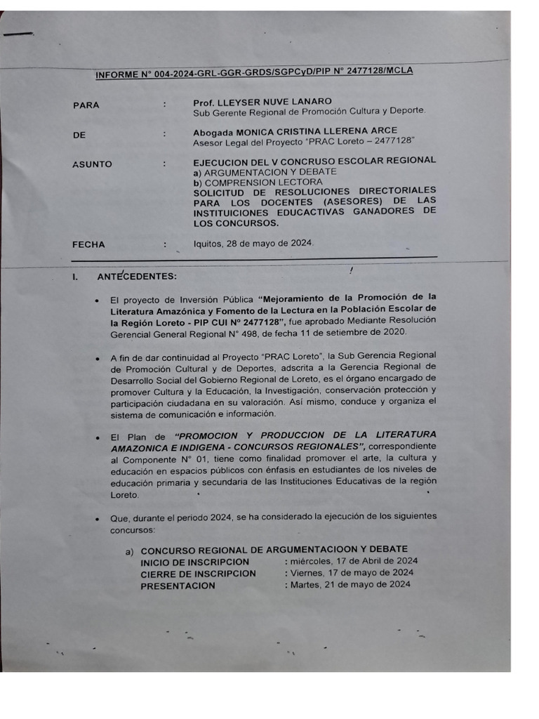 Informe N004-2024-GRL | PDF