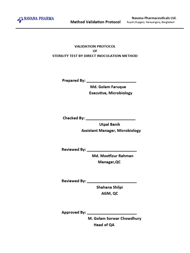 Steility Test Validation Protocol by Direct Inoculation Method | PDF ...