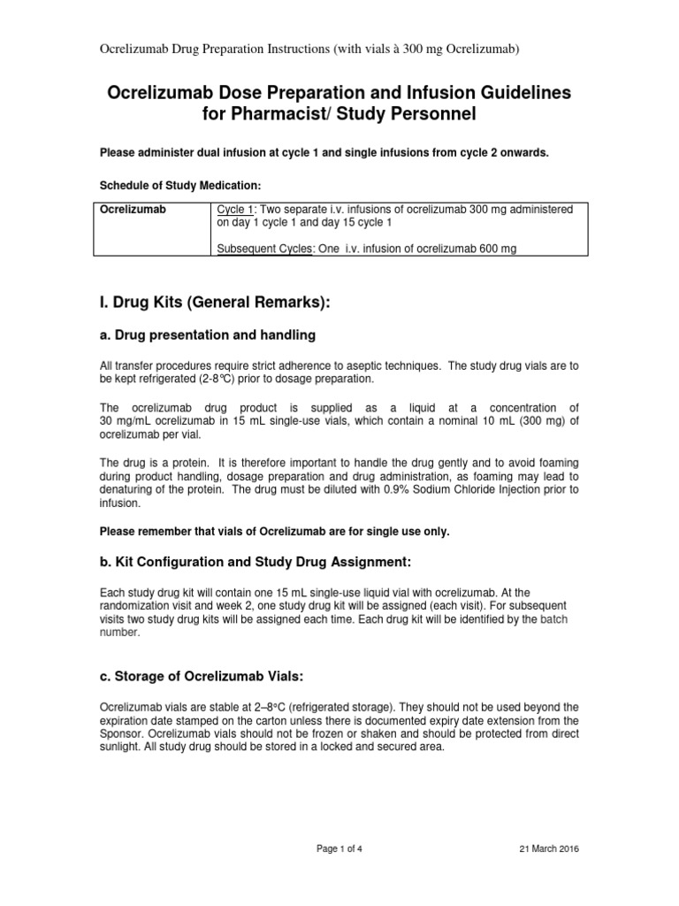 Dose Preparation Guideline - Ocrelizumab - Single and Dual Infusions ...