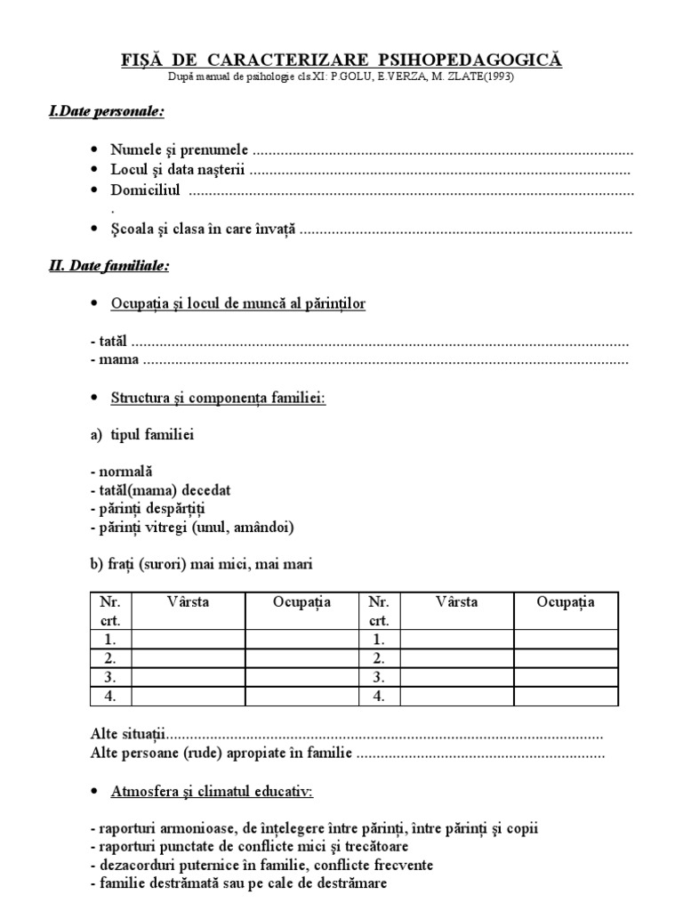 Model Fisa Psihopedagogica