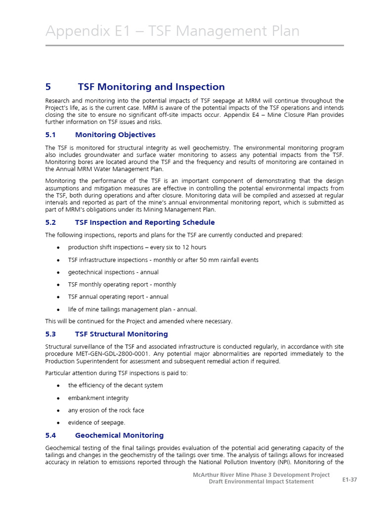 Appendix E1 Tailings Storage Facility TSF Management Plan - 39 | PDF ...