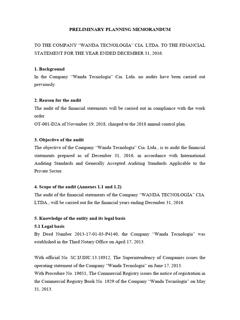 Preliminary Planning Memorandum | Download Free PDF | Audit | Banks