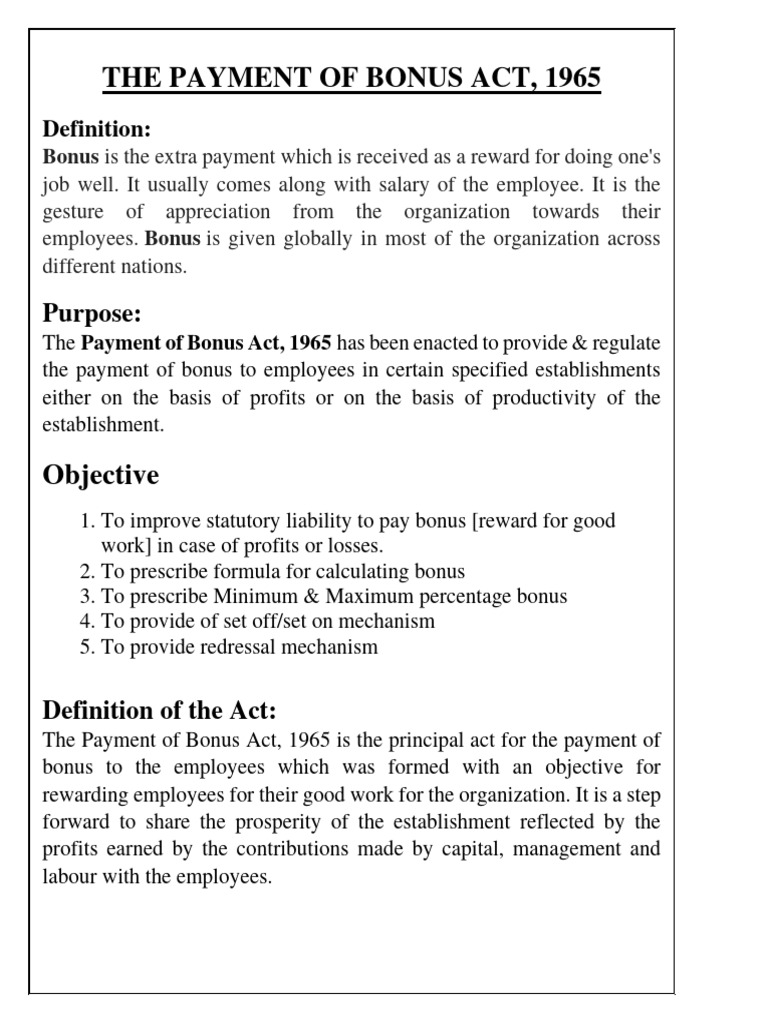 Overview of the Payment of Bonus Act | PDF | Employment | Salary