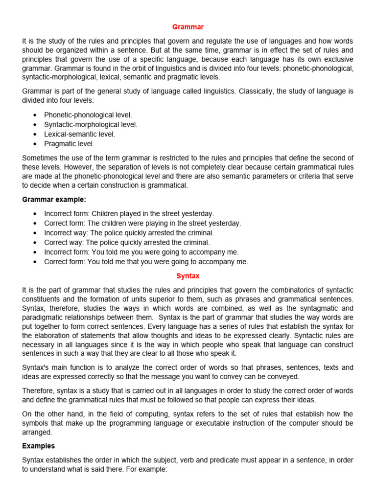 Grammar, Syntax, Morphology, Phonetics, Phonology and Semantics | PDF ...