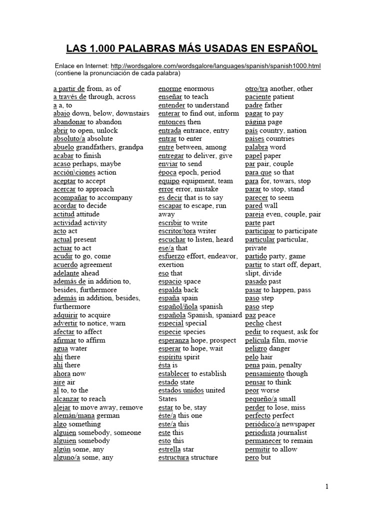 Las Mil Palabras Más Usadas | PDF