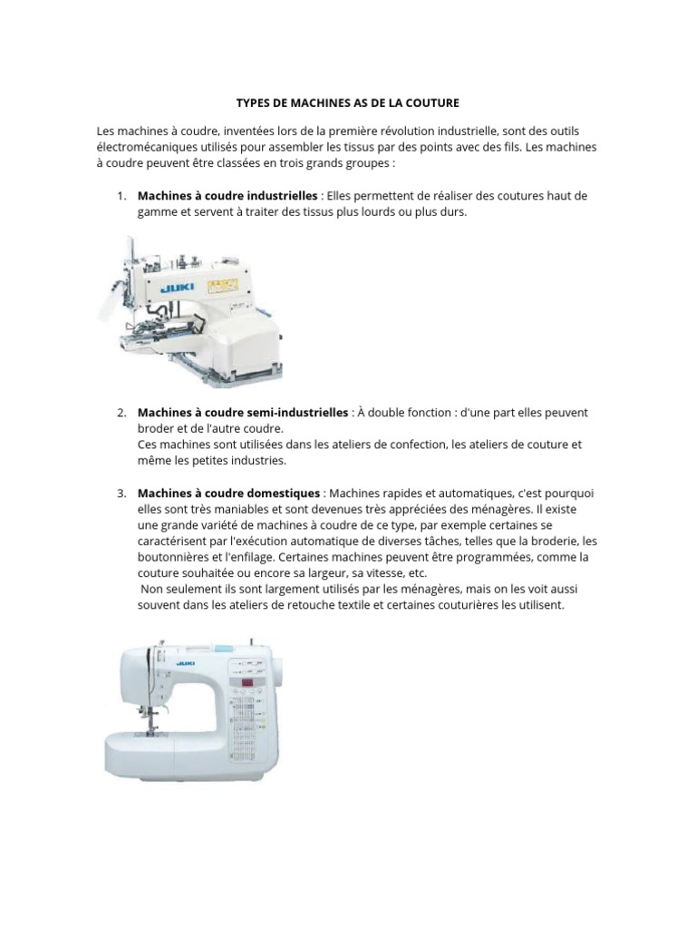 Types de machines à coudre expliqués | PDF
