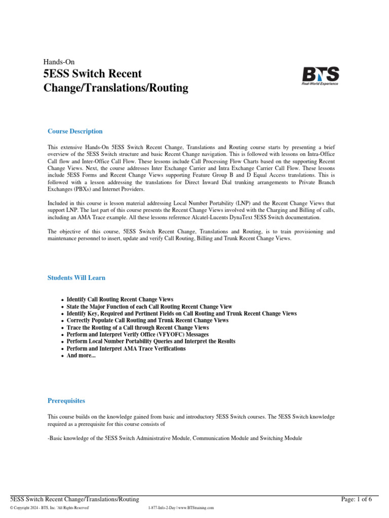 BTS Training 5ess Switch Recent Changetrans | PDF | Telecommunications ...