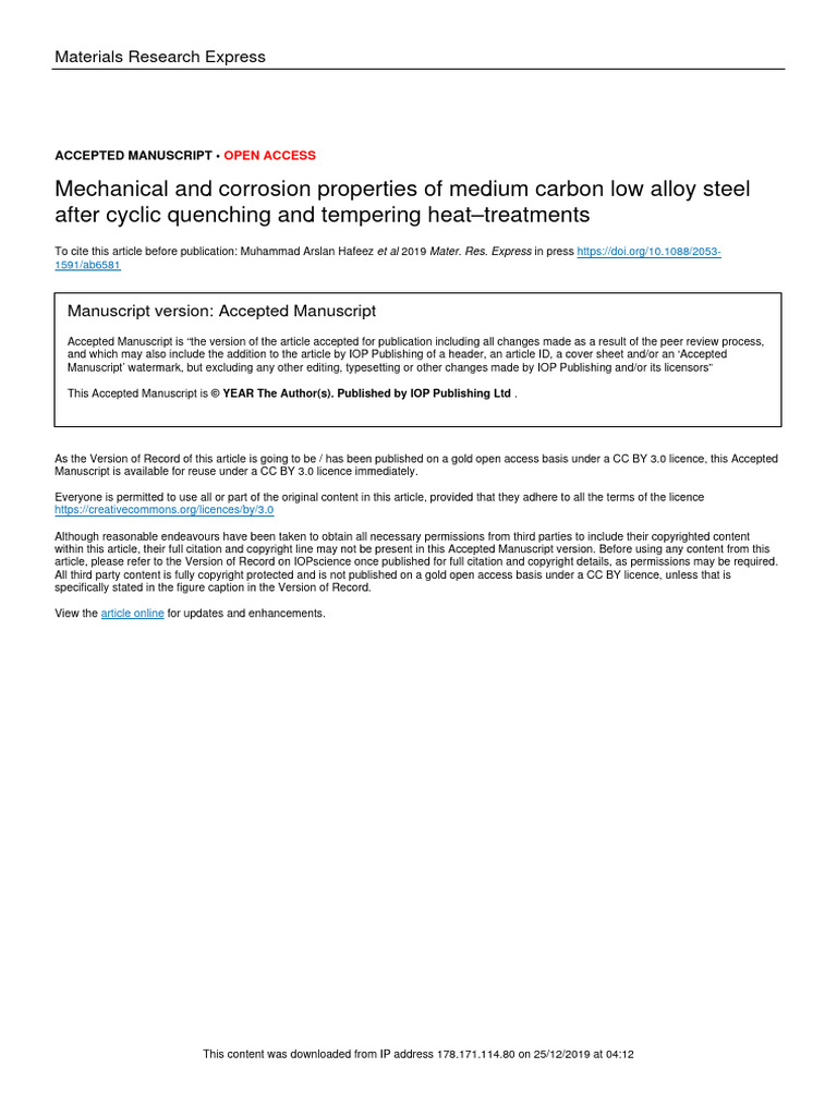 Mechanical and Corrosion Properties of Medium Carb | PDF | Steel | Heat ...