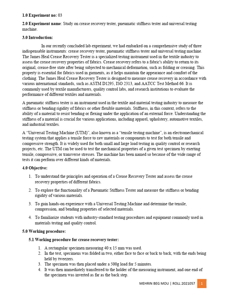 Naim Sir Lab 3 | PDF | Textiles | Experiment