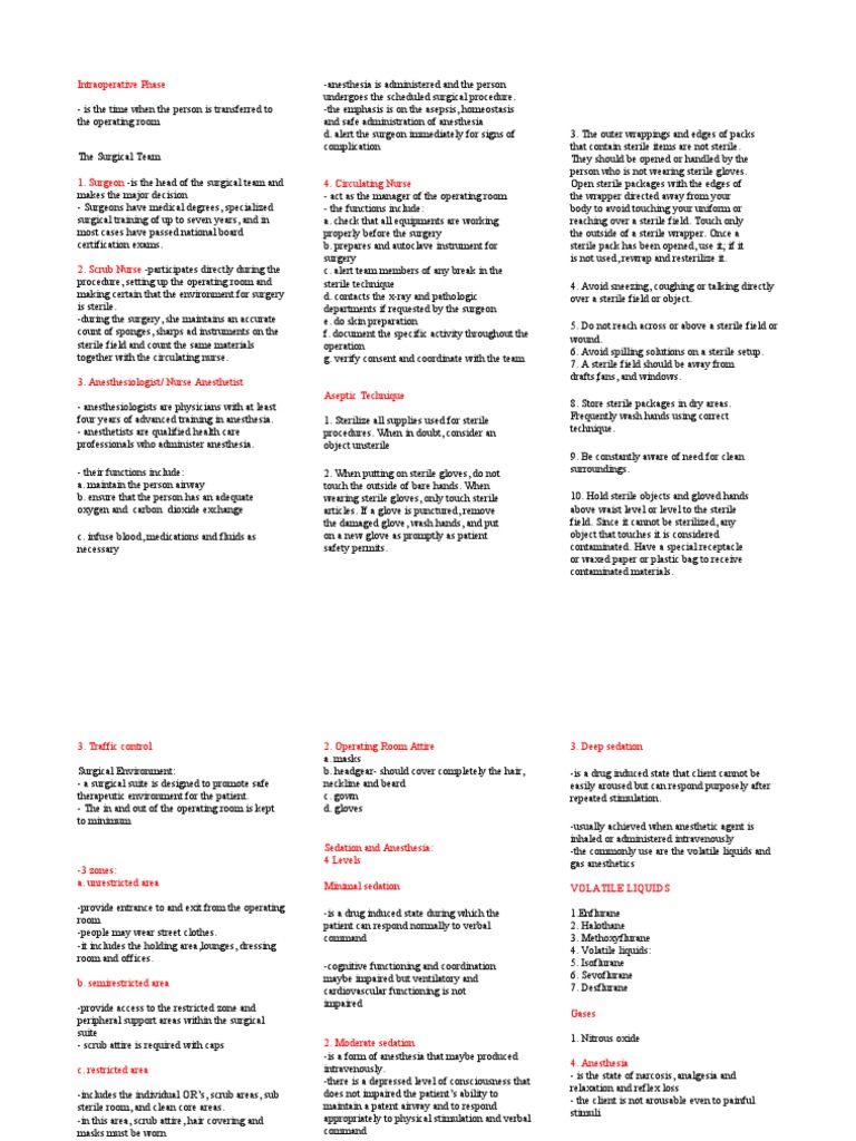 Intraoperative Nursing (Important Notes) | PDF | Surgery | Anesthesia