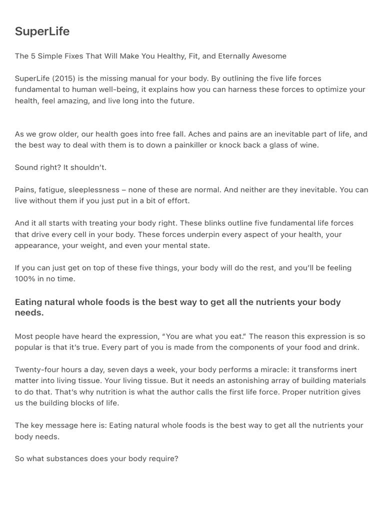 Notes For The SuperLife PDF Book | PDF | Foods | Nutrition