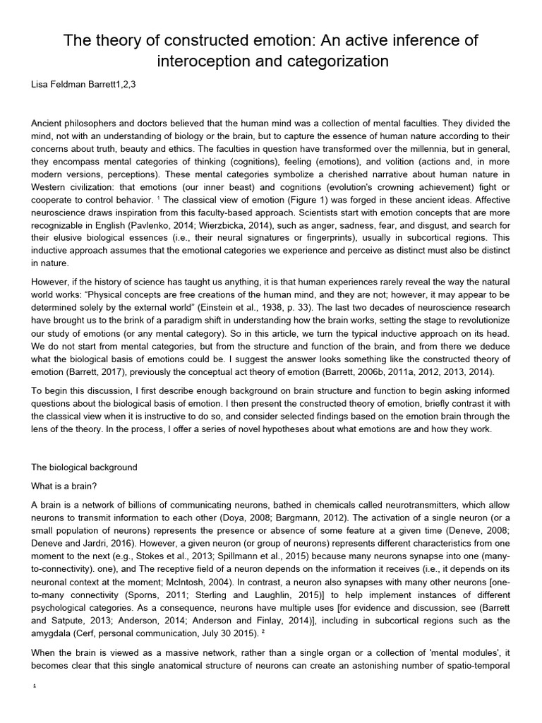 The Theory of Constructed Emotion | PDF | Emotions | Perception