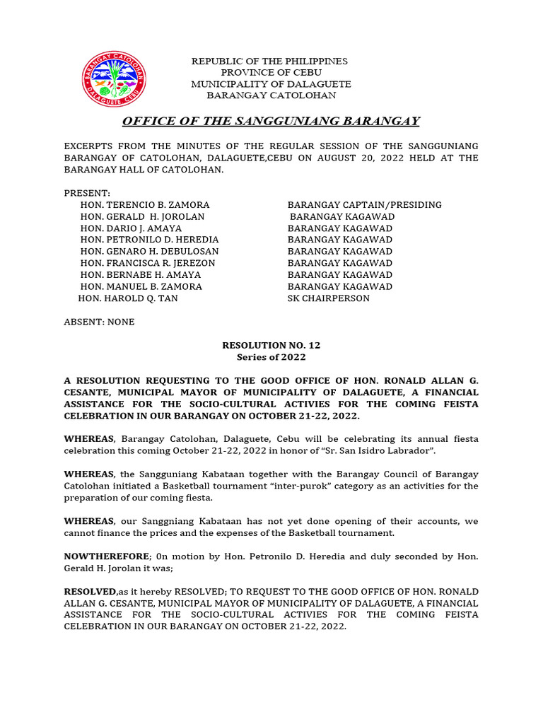 Reso For Brgy Hall | PDF