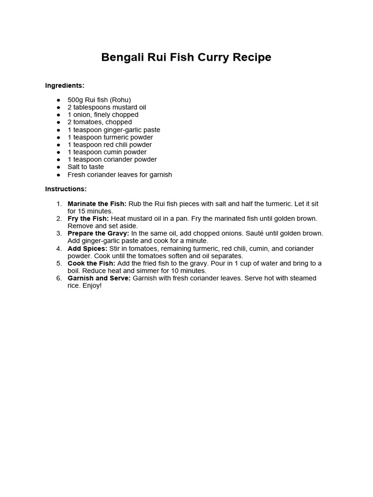 Rui Fish Curry Recipe | PDF