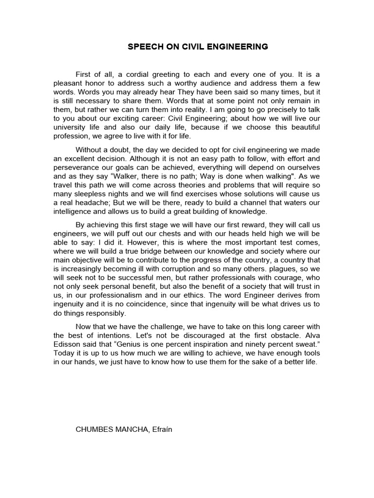 Inspiring Speech on Civil Engineering | PDF | Engineering | Knowledge