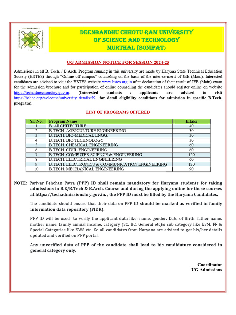 UG Admission Notice 2024 1 | PDF | Engineering | Qualifications