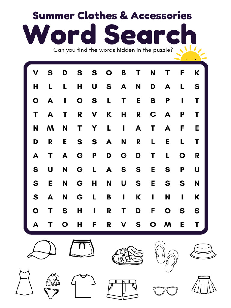 Summer Clothes and Accessories Word Search Worksheet | PDF | Foreign ...