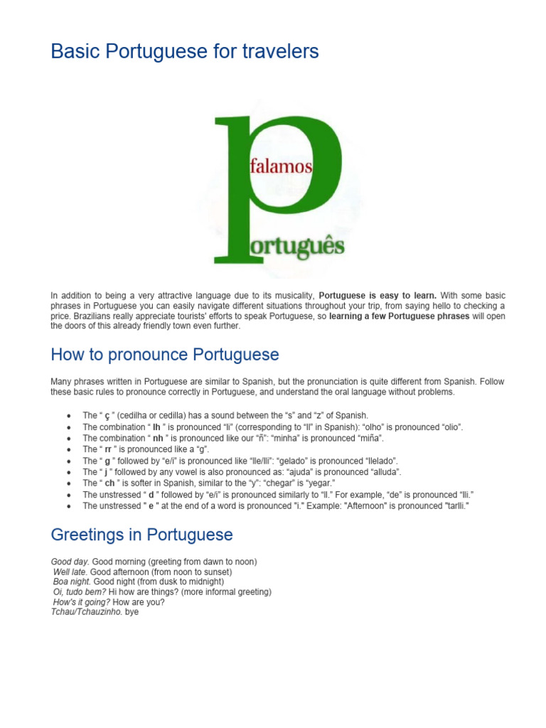Basic Portuguese For Travelers | PDF | Lunch | Cuisine