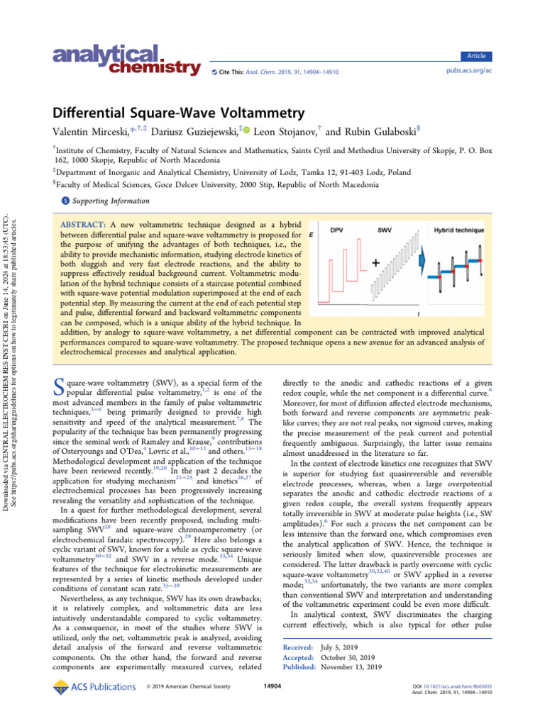 Differential Square-Wave Voltammetry Technique | PDF | Electrochemistry ...