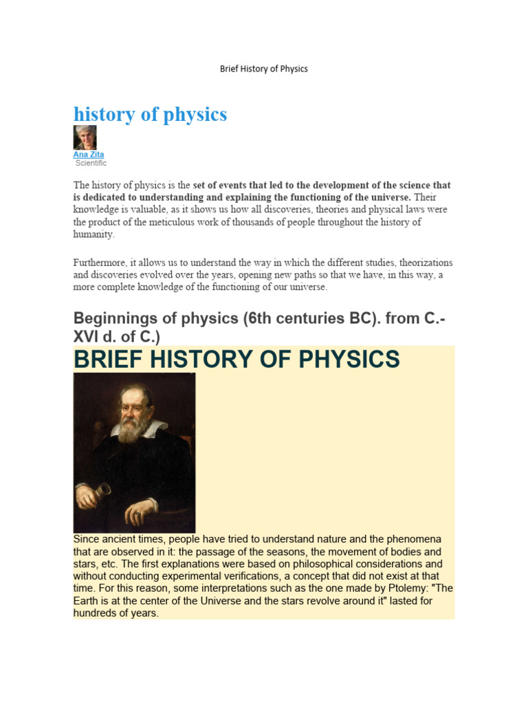 Brief History of Physics | PDF | Physics | Quantum Mechanics