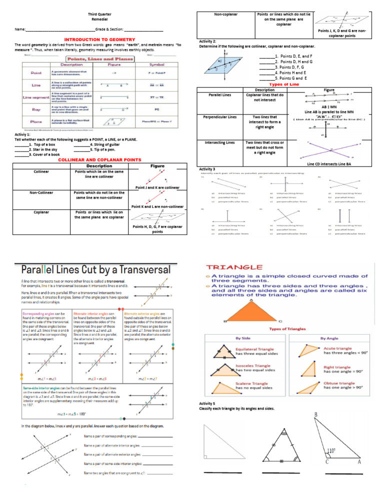 Supplementary Activities Q3 Math 7 | PDF | Line (Geometry) | Euclidean Plane Geometry