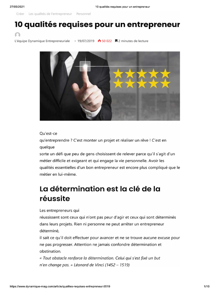 Qualités Requises Entrepreneurs | PDF